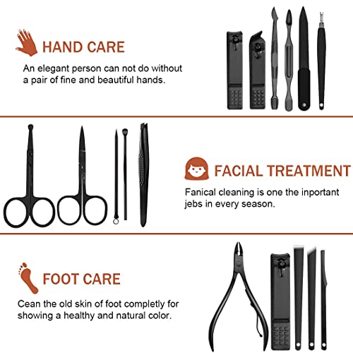 GENIXX Products Nail Clipper Set - Professional Cutter Nipper Pedicure Kits | Beauty Manicure Set with Luxurious PU Leather Storage Case | Stainless Steel Nail Kit for Men & Women (16 pcs Brown/Black)