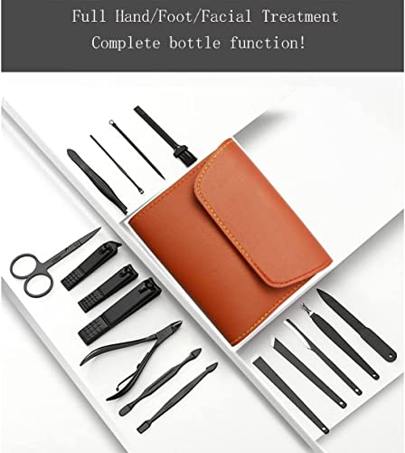 GENIXX Products Nail Clipper Set - Professional Cutter Nipper Pedicure Kits | Beauty Manicure Set with Luxurious PU Leather Storage Case | Stainless Steel Nail Kit for Men & Women (16 pcs Brown/Black)