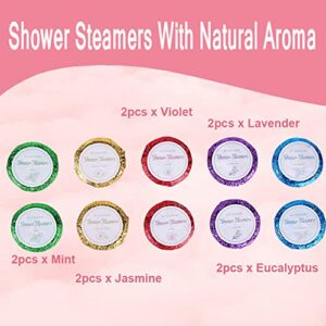 Shower Steamers Aromatherapy 10 Packs Shower Bombs with Eucalyptus Lavender Mint Jasmine Violet Essential Oils for Women or Men (10 Packs, Shower Steamers)