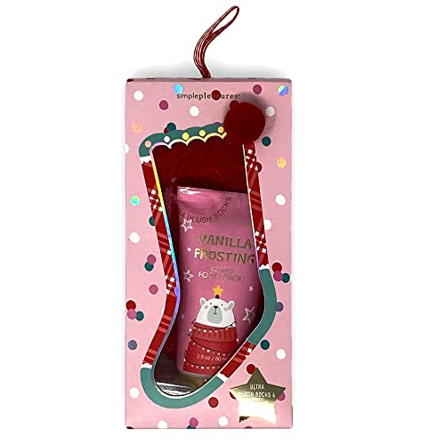 Simple Pleasures Stocking Stuffers - Ultra Plush Cozy Sock and Foot Lotion Care Package Gift Set - 2.2fl oz - Vanilla Frosting