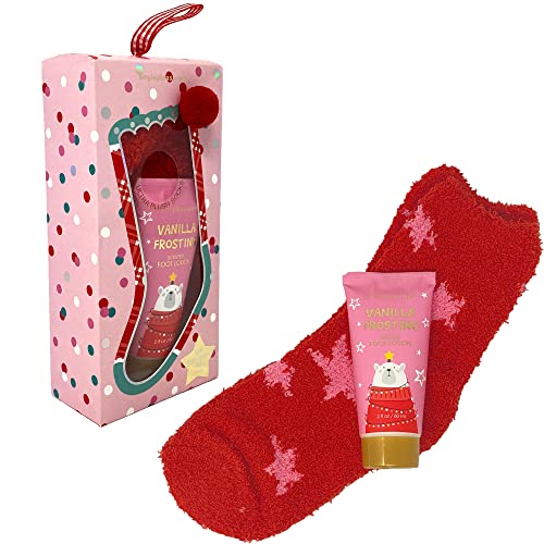 Simple Pleasures Stocking Stuffers - Ultra Plush Cozy Sock and Foot Lotion Care Package Gift Set - 2.2fl oz - Vanilla Frosting