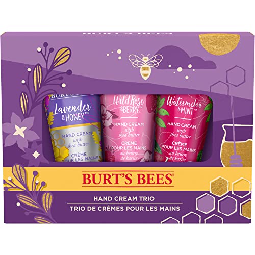 Burt's Bees Christmas Gifts, 3 Body Care Stocking Stuffers Products, Hand Cream Trio Set - Lavender Honey, Watermelon Mint & Wild Rose Berry Shea Butters