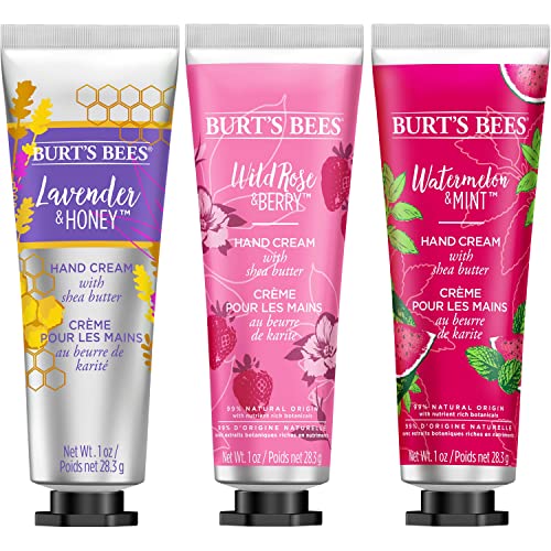 Burt's Bees Christmas Gifts, 3 Body Care Stocking Stuffers Products, Hand Cream Trio Set - Lavender Honey, Watermelon Mint & Wild Rose Berry Shea Butters