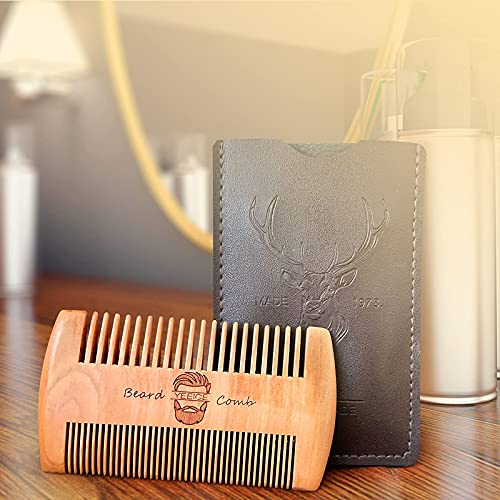 Wooden Beard Comb Kit, 2 Pieces Brown Christmas Deer Design Pocket Comb, Handmade Combs with Durable Case Gifts for Men, Customized Gifts for Dad Mustache Care, Beard Care & Hair Grooming (2 Packs Deer)