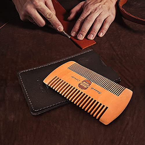 Wooden Beard Comb Kit, 2 Pieces Brown Christmas Deer Design Pocket Comb, Handmade Combs with Durable Case Gifts for Men, Customized Gifts for Dad Mustache Care, Beard Care & Hair Grooming (2 Packs Deer)