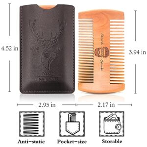 Wooden Beard Comb Kit, 2 Pieces Brown Christmas Deer Design Pocket Comb, Handmade Combs with Durable Case Gifts for Men, Customized Gifts for Dad Mustache Care, Beard Care & Hair Grooming (2 Packs Deer)