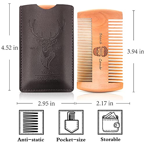 Wooden Beard Comb Kit, 2 Pieces Brown Christmas Deer Design Pocket Comb, Handmade Combs with Durable Case Gifts for Men, Customized Gifts for Dad Mustache Care, Beard Care & Hair Grooming (2 Packs Deer)