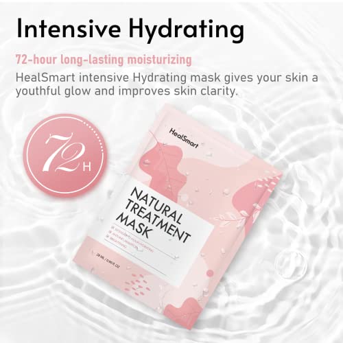 HealSmart 5 Pack Facial Mask Intensive 72 Hour Deep Hydrating & Instant Brightening Face Mask Sheet Improve Skin Clarity and Radiance, for All Skin Types, High Capacity, Made in Korea