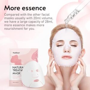 HealSmart 5 Pack Facial Mask Intensive 72 Hour Deep Hydrating & Instant Brightening Face Mask Sheet Improve Skin Clarity and Radiance, for All Skin Types, High Capacity, Made in Korea