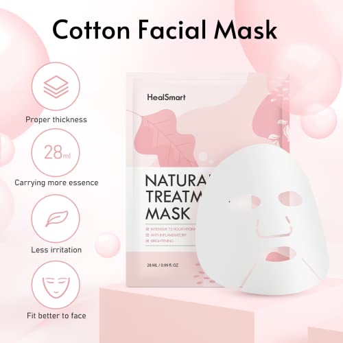 HealSmart 5 Pack Facial Mask Intensive 72 Hour Deep Hydrating & Instant Brightening Face Mask Sheet Improve Skin Clarity and Radiance, for All Skin Types, High Capacity, Made in Korea