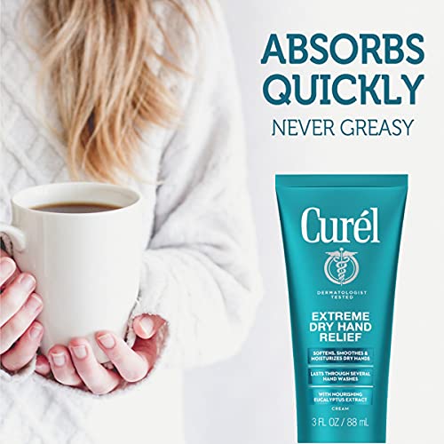 Curél Extreme Dry Hand Dryness Relief, Travel Size Hand Cream, Easily Absorbed Hand Cream for Long-Lasting Relief after Washing Hands, with Eucalyptus Extract, 3 Ounces