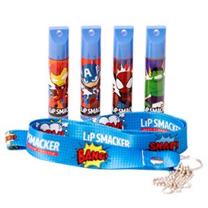 lip smacker marvel flavored lip balm set w/ lanyard | spiderman, hulk, captain america, iron man | for kids | stocking stuffer | christmas gift | set of 4