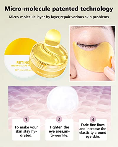 Under Eye Patches (60Pcs) - Upgraded Eye Mask Retinol & Collagen, Eye Treatment Mask, Under Eye Bag Treatment, Eye Masks for Puffy Eyes, Anti-Aging, Anti-Wrinkle and Fine Lines, Under eye Dark Circles