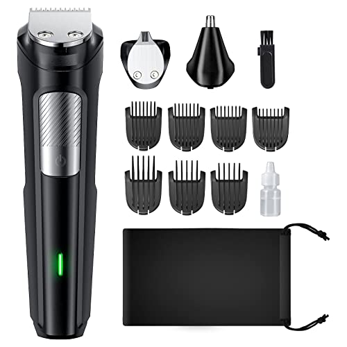 Beard Trimmer Hair Clipper for Men, All-in-One Men’s Grooming Kit with Cordless Rechargeable Hair Trimmer Nose Trimmer Electric Shaver, Stainless Steel Blades for Painless Facial & Body Hair Removal