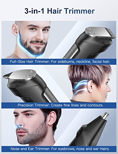 Beard Trimmer Hair Clipper for Men, All-in-One Men’s Grooming Kit with Cordless Rechargeable Hair Trimmer Nose Trimmer Electric Shaver, Stainless Steel Blades for Painless Facial & Body Hair Removal