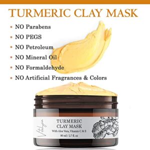 Vitalysin Turmeric Vitamin C Clay Mask with Aloe Vera and Vitamin E - Fades Dark Spots, Evens Skin Tone, Invigorates and Brightens Dull Skin