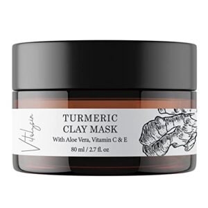 Vitalysin Turmeric Vitamin C Clay Mask with Aloe Vera and Vitamin E - Fades Dark Spots, Evens Skin Tone, Invigorates and Brightens Dull Skin