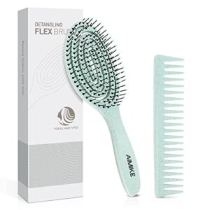 aimike detangling hair brush, vented detangler brush for curly, thick & knotted hair, no pull detangling brush w/ flex soft bristles, glide through tangles for women, kids, men, wet & dry hair- green