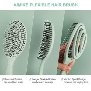 AIMIKE Detangling Hair Brush, Vented Detangler Brush for Curly, Thick & Knotted Hair, No Pull Detangling Brush w/ Flex Soft Bristles, Glide Through Tangles for Women, Kids, Men, Wet & Dry Hair- Green