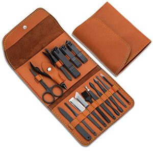 gifts for men/women, stainless steel manicure set with pu leather case, personal care tool (brown)