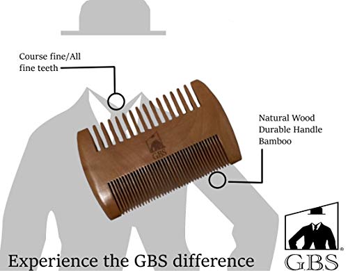 G.B.S 2-Sided Beard Comb Natural Wood Durable. Anti-Static Pocket Comb Fine Toothed Great for Balm Oil Wax Soften Tame Style Multi Purpose Curly, Thin, Thick & Mustache