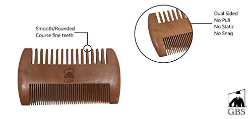 G.B.S 2-Sided Beard Comb Natural Wood Durable. Anti-Static Pocket Comb Fine Toothed Great for Balm Oil Wax Soften Tame Style Multi Purpose Curly, Thin, Thick & Mustache