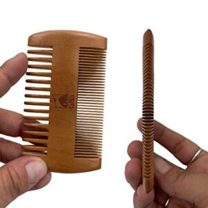 G.B.S 2-Sided Beard Comb Natural Wood Durable. Anti-Static Pocket Comb Fine Toothed Great for Balm Oil Wax Soften Tame Style Multi Purpose Curly, Thin, Thick & Mustache