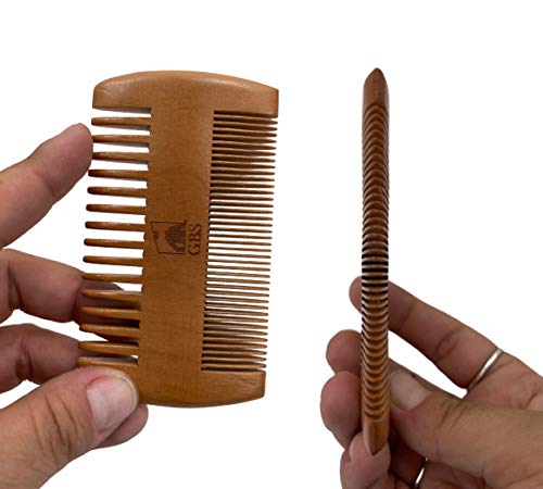 G.B.S 2-Sided Beard Comb Natural Wood Durable. Anti-Static Pocket Comb Fine Toothed Great for Balm Oil Wax Soften Tame Style Multi Purpose Curly, Thin, Thick & Mustache