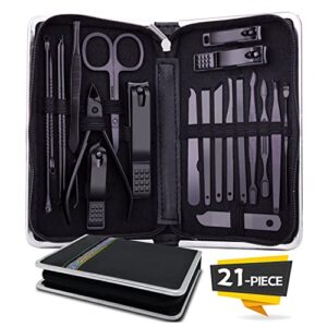 manicure set, 21 in 1 manicure kit pedicure kit professional nail clipper set nail kit for women men – black