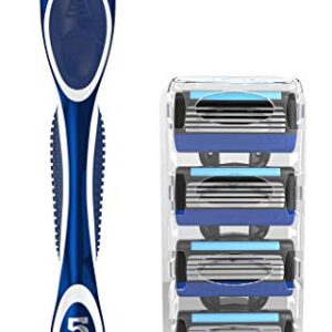 5 Blade Razors for Men with Dual Lubrication and Precision Trimmer Men's Shaving Razor with 4 Cartridge Refills