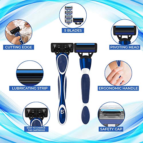 5 Blade Razors for Men with Dual Lubrication and Precision Trimmer Men's Shaving Razor with 4 Cartridge Refills