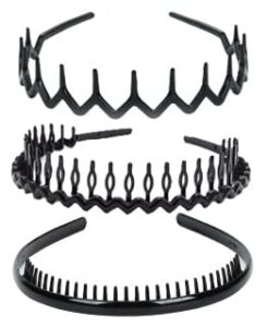 hipgirl mens headbands/womens headbands, black hair band men accessories,plastic headband face wash headband, hair bands men and hair bands for women’s hair-3ct comb headband black headband for men