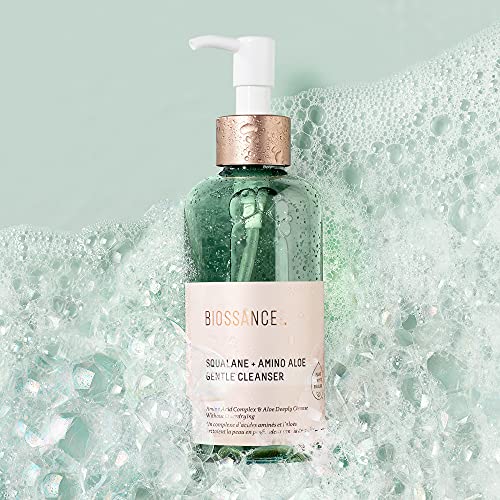 Biossance Squalane + Amino Aloe Gentle Cleanser. Foaming Gel Face Wash to Deeply Clean Pores and Remove Makeup. Hydrating, Non-Stripping Formula (6.76 fl oz)