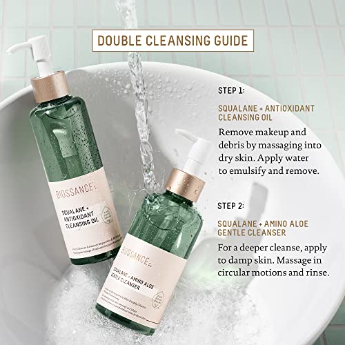 Biossance Squalane + Amino Aloe Gentle Cleanser. Foaming Gel Face Wash to Deeply Clean Pores and Remove Makeup. Hydrating, Non-Stripping Formula (6.76 fl oz)