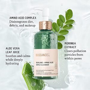 Biossance Squalane + Amino Aloe Gentle Cleanser. Foaming Gel Face Wash to Deeply Clean Pores and Remove Makeup. Hydrating, Non-Stripping Formula (6.76 fl oz)