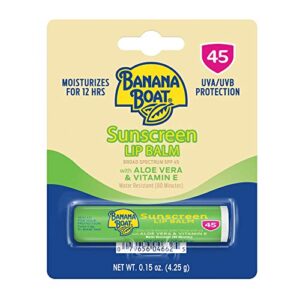 banana boat sunscreen lip balm with aloe vera lip protection, broad protection spf 45, 0.15 oz.