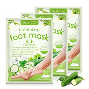 foot peel mask 3 pack,remove callus & repair rough heals-men women (cucumber)