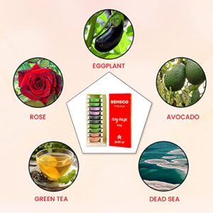 BEMSCO Clay Mask Kit Dead Sea, Green Tea, Avocado, Rose, Eggplant Mask, Face Mask Skin Care For Acne Treatment, Pore Cleaner, Blackhead Remover, Face Moisturizer- 2 Ea/10 Pods- 1 Brush