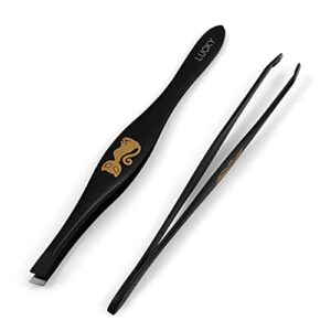 lunox professional stainless steel tweezers for eyebrows women & men, facial hair & ingrown hair removal black