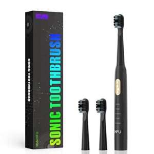 xfu sonic toothbrush for adults and kids, 3 dupont brush heads, with 5 modes and waterproof ipx7, battery electric toothbrush build in 2 mins timer 40,000 vpm xf-2011 (black)