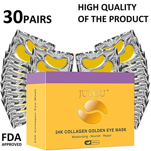 30 Pairs 24K Gold Under Eye Patch, Eye Mask, Collagen Eye Patch, JUYOU Eye Pads For Anti-wrinkles, Puffy Eyes, Dark Circles, Fine Lines Treatment