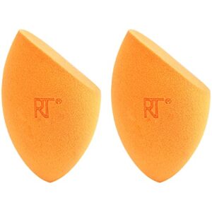 real techniques miracle complexion sponge duo, makeup blending sponge, for foundation, offers light to medium coverage, natural, dewy makeup, orange sponge, latex-free foam, 2 count