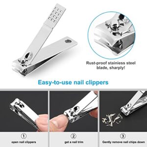 Nail Clipper for Ingrown and Thick Nail, Stainless Steel Sharp Curved Blades & Anti-Slip Handle, Professional Nail Cutter for Men, Women and Seniors (Red),10-in-1