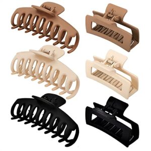 79style 6pcs big hair claw clips neutral colors hair clips for women 4.3 inch claws clips for thick banana clips 3.5 inch claw clip medium large hair claws square matte jumbo hair clip cute hair accessory (neutral)