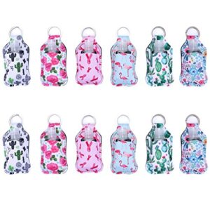 24 pieces travel bottle keychain holder set, 12 pcs 30ml empty plastic bottle 12 pcs colorful keychain holders, for soap, lotion, and liquids, kids men women flip cap reusable beauty bottle