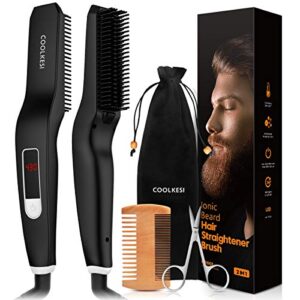 coolkesi ionic hair beard straightener comb, faster anti-scald ceramic heated beard brush, upgraded portable beard straightening comb 6 adjustable temp, unique stocking stuffers gift for men (black)