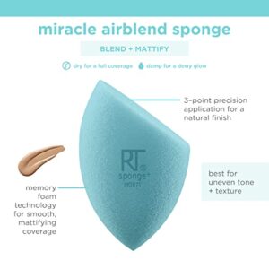 Real Techniques Miracle Airblend Sponge, Matte Makeup Blending Sponge, For Liquid, Cream, & Powder Products, Offers Medium To Full Coverage, Foundation Sponge, Latex-Free Foam, 1 Count