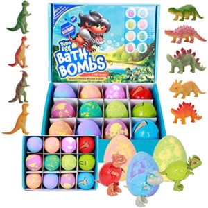 bath bombs for kids with toys inside surprise, dino egg bath bomb kit with dinosaur toy organic and natural bubble bath fizz spa bath set gift, for birthday easter christmas boys and girls gifts