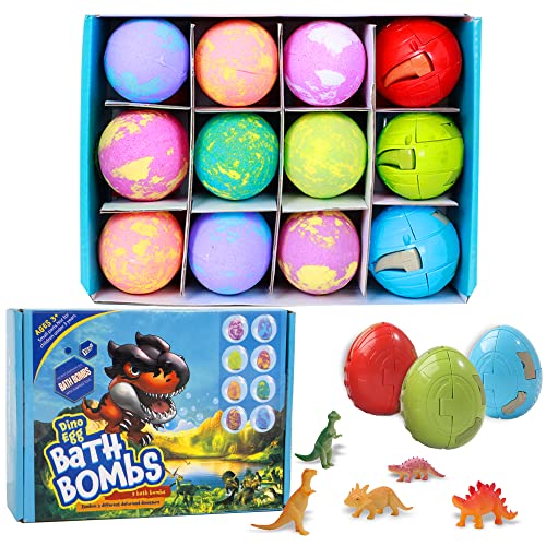 Bath Bombs for Kids with Toys Inside Surprise, Dino Egg Bath Bomb Kit with Dinosaur Toy Organic and Natural Bubble Bath Fizz Spa Bath Set Gift, for Birthday Easter Christmas Boys and Girls Gifts