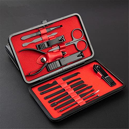 SHICEN Manicure Set, Professional Nail Clippers Kit, Pedicure Care Tools,Manicure Set for Men and Women-Premium Stainless Steel with Black Leather Travel Case Set 15PC Great Gift(Black)